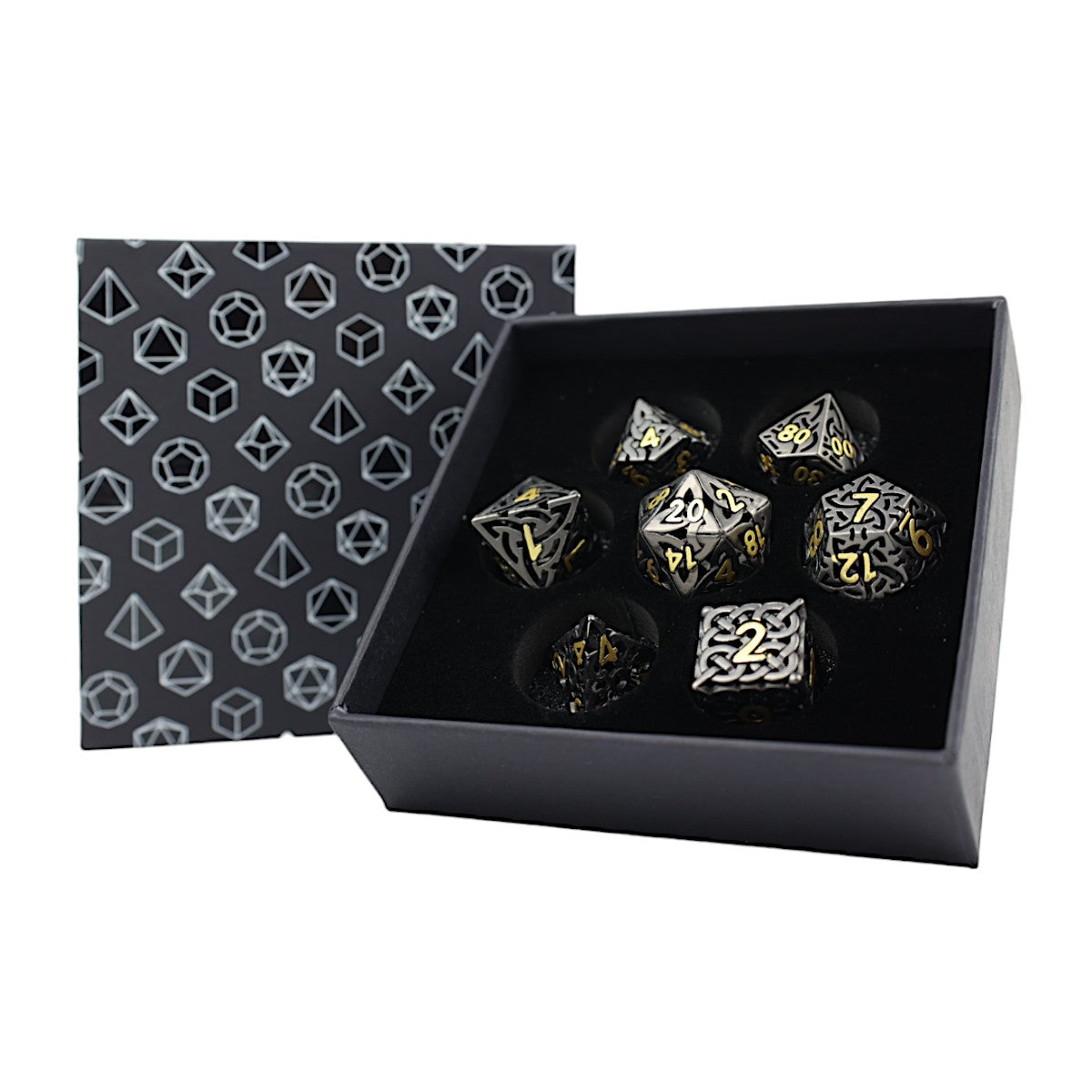 LPG Dice RPG Set Hollow Celtic - Black and Gold | Good Games Direct